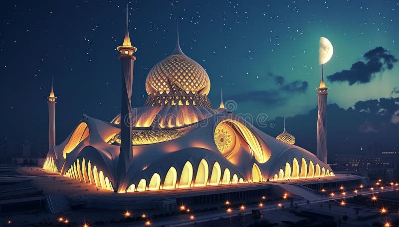 Amazing Architecture Design of Muslim Mosque at Night Ramadan ...