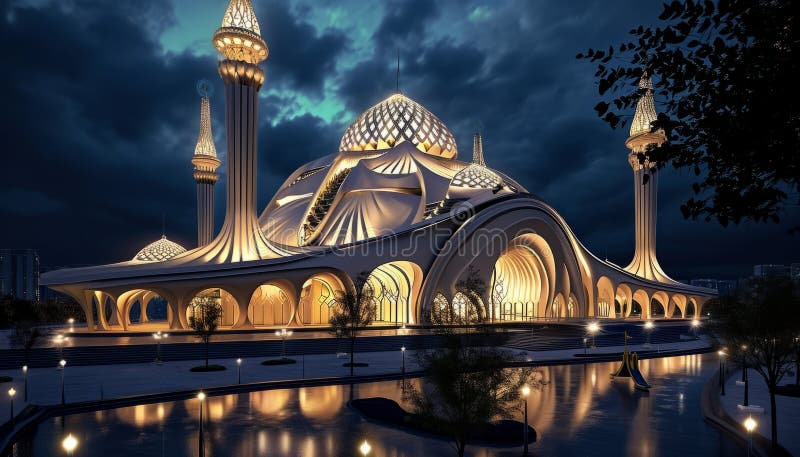Amazing Architecture Design of Muslim Mosque at Night Ramadan ...