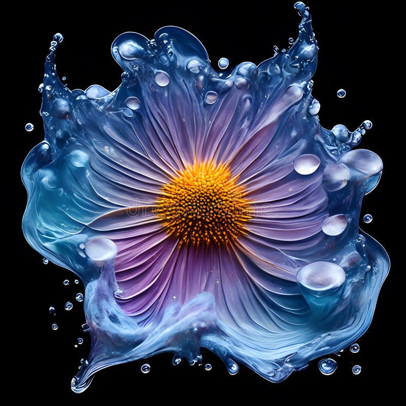 Amazing Aster with Water Splash and Drops, Generative Ai Stock ...