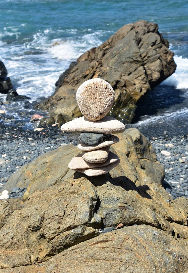 Amazing Balancing Surf Tumbled Stones in a Stack Stock Image - Image of ...