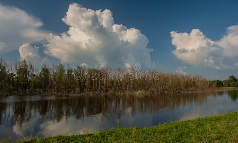 Amazing Beautiful Spring Landscape with a River and Clouds Stock Image ...