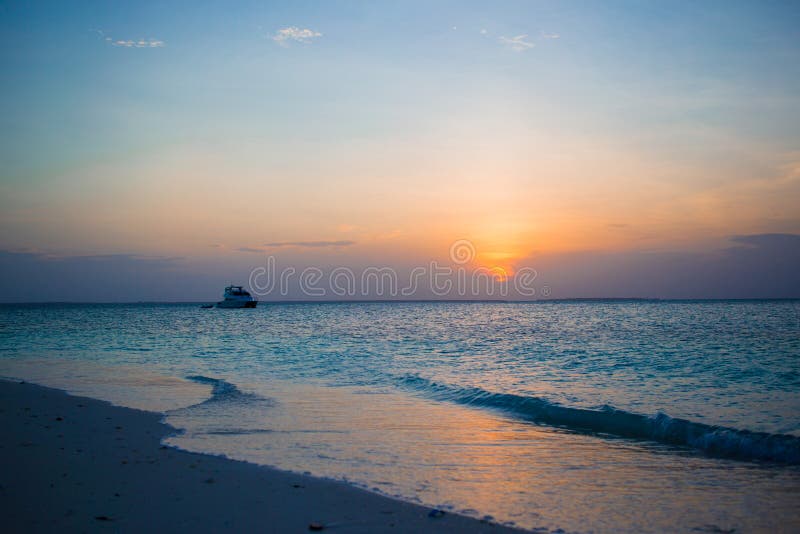 Amazing Beautiful Sunset on an Exotic Caribbean Beach Stock Image ...