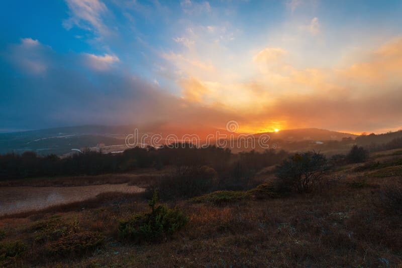 Amazing Beautiful Sunset in Mountains Area Stock Photo - Image of ...