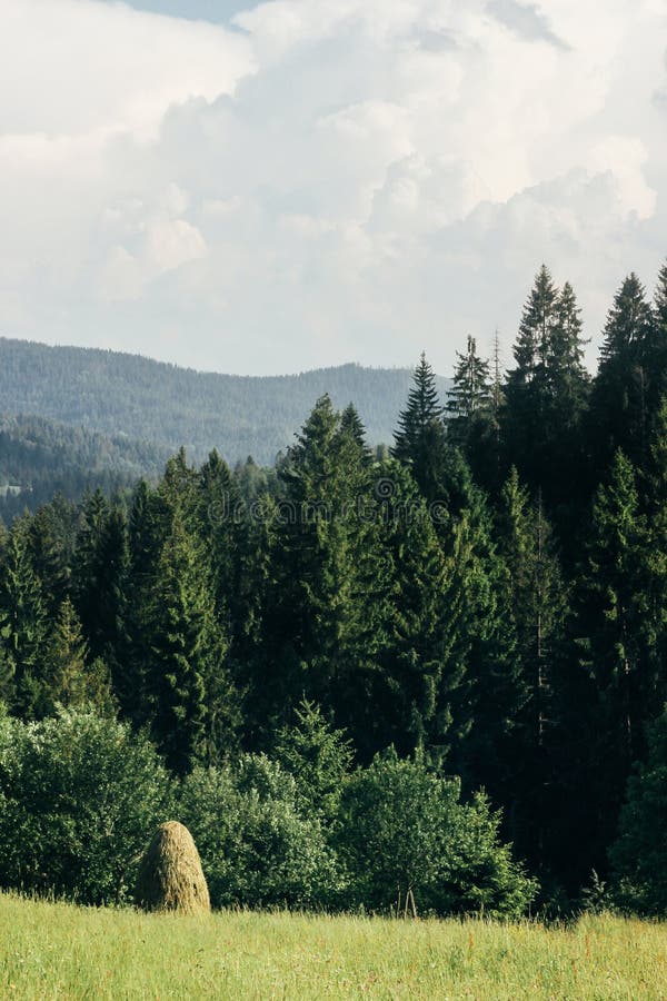 Amazing Beautiful View of Hills with Haystack and Cloudy Sky in Stock ...