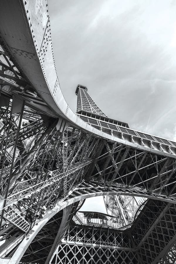 Eiffel Tower Perspective Black and White Photograph Stock Photo - Image ...