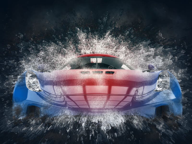Amazing Blue and Red Super Car - 3D Pixel Grid Stock Illustration ...