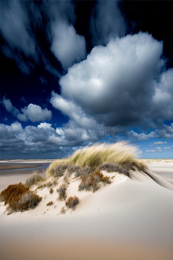 Amazing Blue Sky with White in Motion Clouds on the Sand Dunes. Windy ...