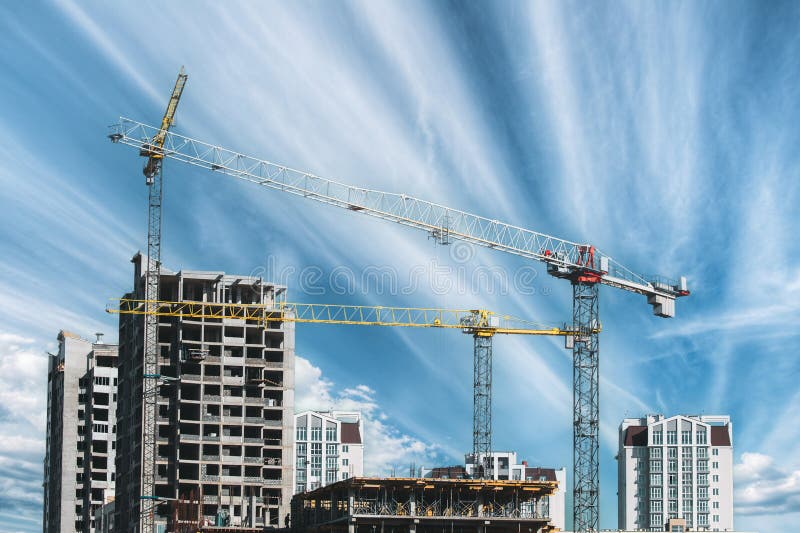Amazing Bright Blue Sky Above Construction Crane. Construction and ...