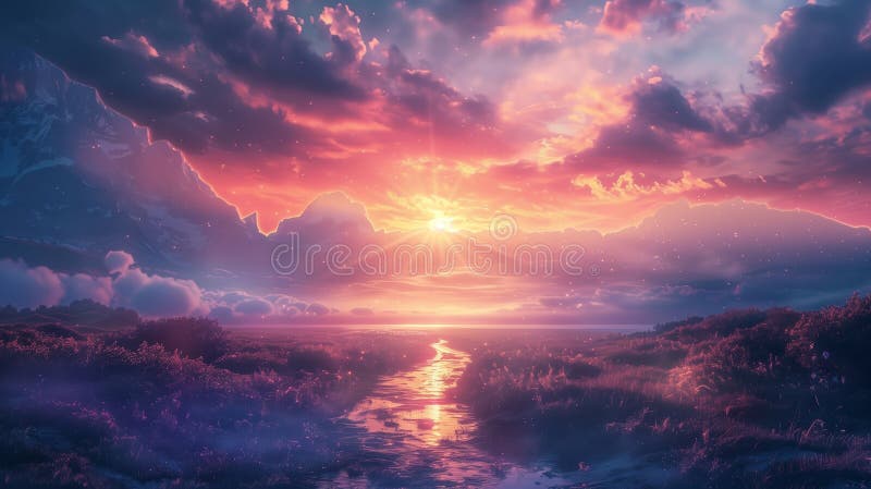Amazing Bright Evening Fantasy World Stock Image - Image of futuristic ...