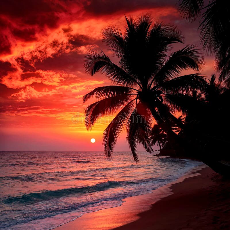 Amazing Bright Sunset Over the Ocean. Stock Illustration - Illustration ...