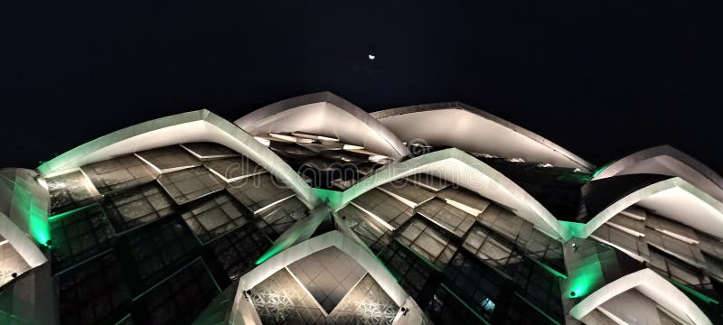 Amazing Building with Modern Design and Crescent Moon Above it Stock ...