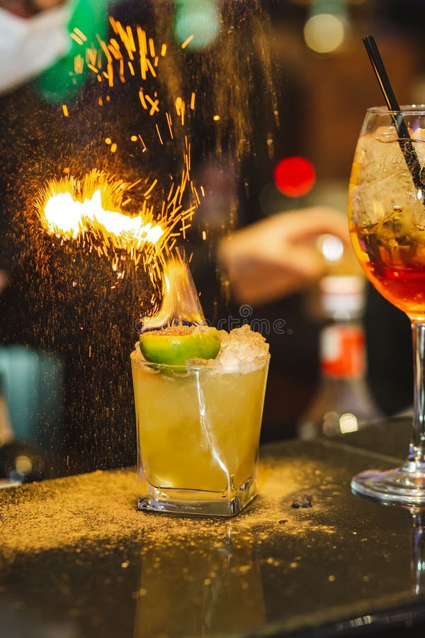 Amazing Burning Cocktail. Shining Cocktail. Stock Image - Image of ...