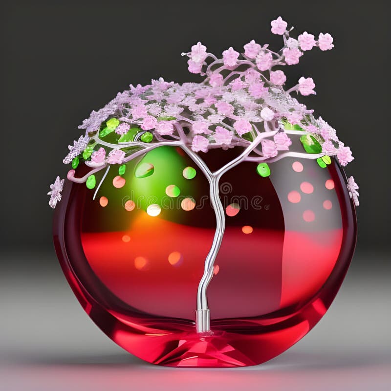 Cherry Tree in a Crystal Cherry Stock Illustration - Illustration of ...