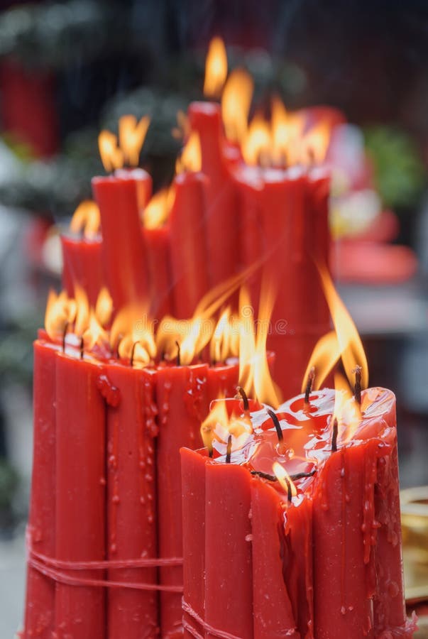 Amazing Closeup View of Burning Red Ritual Candles Stock Image - Image ...