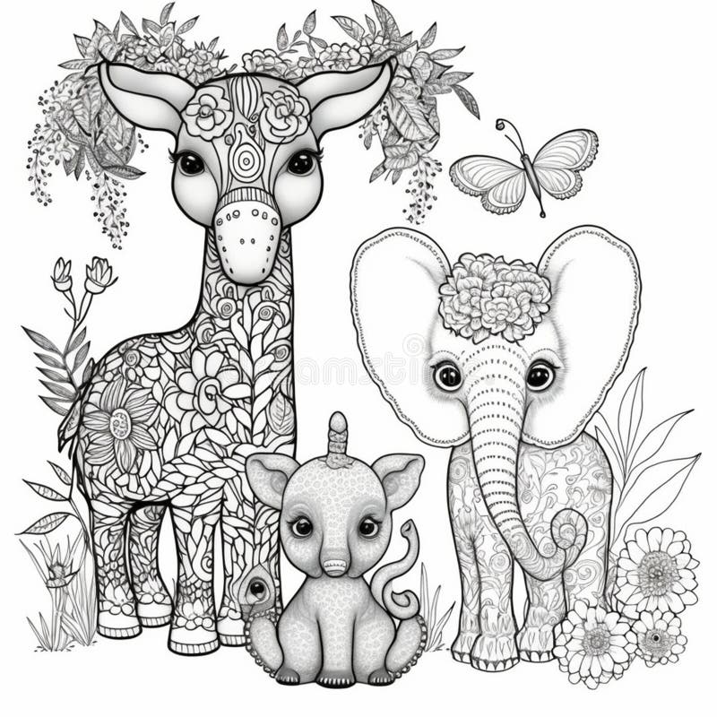 An Amazing Coloring Book of Animals for Kids. AI Stock Illustration ...