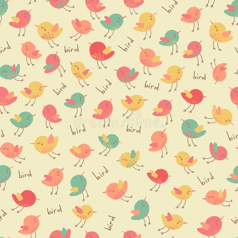 Amazing Cute Seamless Vintage Colorful Bird Pattern Stock Vector ...