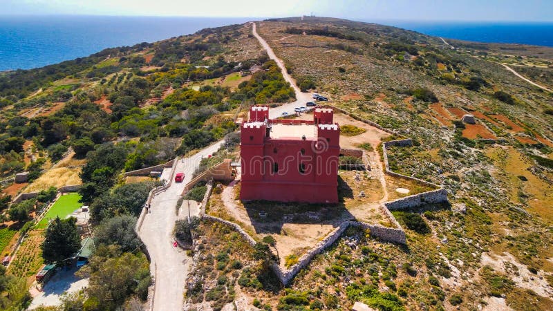 Amazing Drone Viewpoint on St Agatha S Red Tower in Malta Stock Photo ...