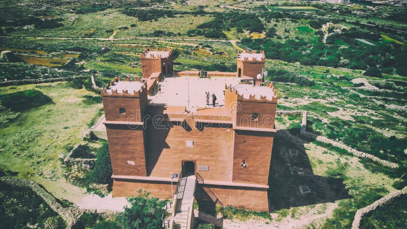 Amazing Drone Viewpoint on St Agatha S Red Tower in Malta Stock Image ...
