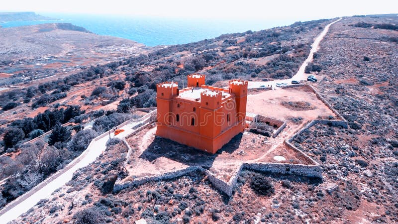 Amazing Drone Viewpoint on St Agatha S Red Tower in Malta Stock Image ...