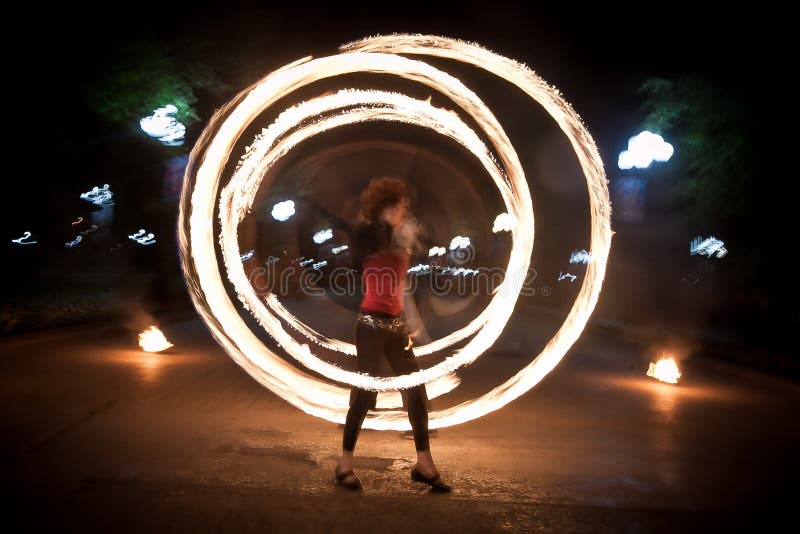Amazing Fire Show Dance. Fire Dancers Playing with Flame Stock Image ...
