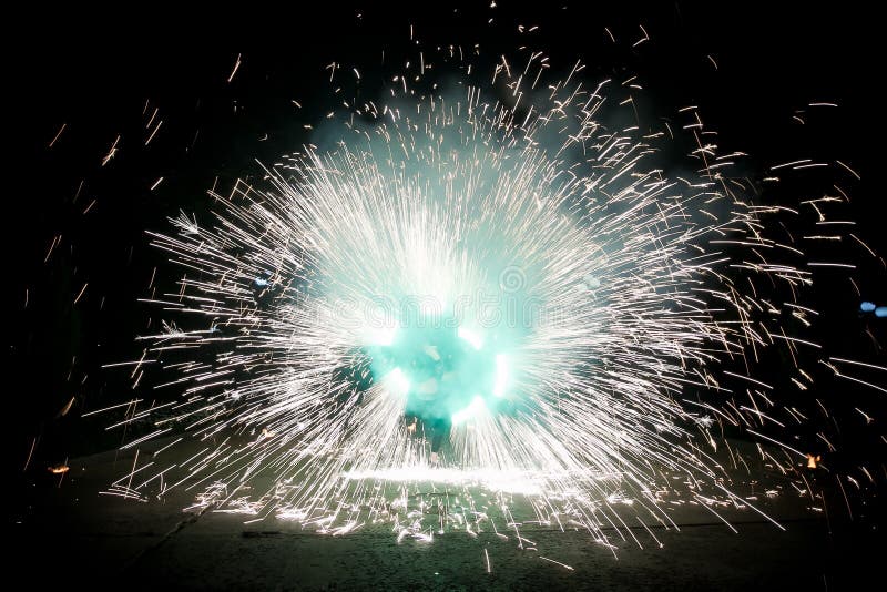 Amazing Fire Show Dance. Fire Dancers Playing with Flame Stock Photo ...