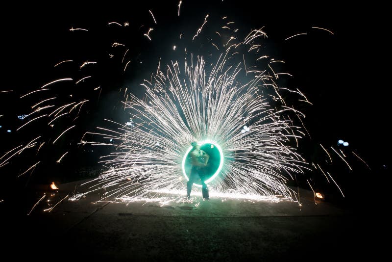 Amazing Fire Show Dance. Fire Dancers Playing with Flame Stock Photo ...