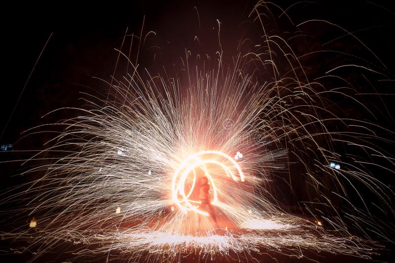 Amazing Fire Show Dance. Fire Dancers Playing with Flame Stock Image ...