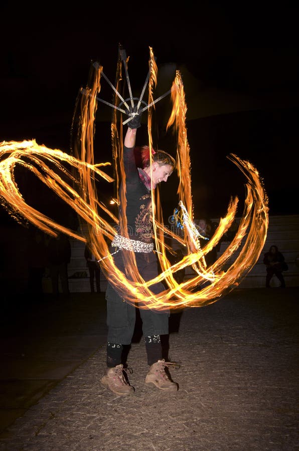Amazing Fire Show Dance at Night, Editorial, 26/02/2016 Castlefield ...