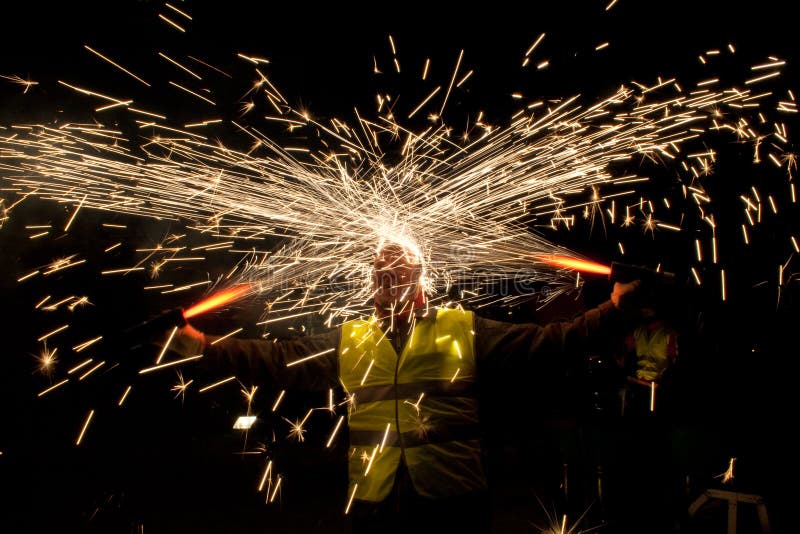 Amazing fire show stock photo. Image of light, sparks - 206028312