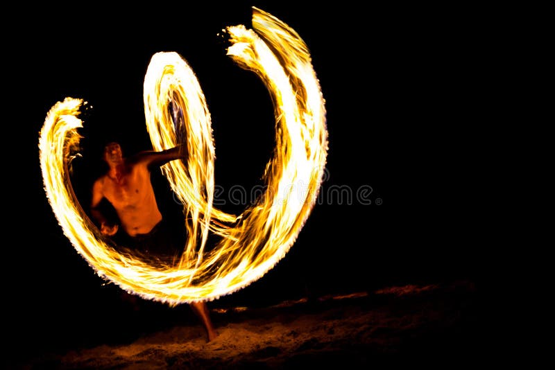Amazing Fire Show at Night on Beach Thailand Stock Photo - Image of ...