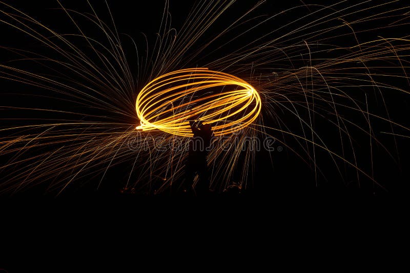 Amazing Fire Show at the Night Stock Image - Image of swirl, sport ...