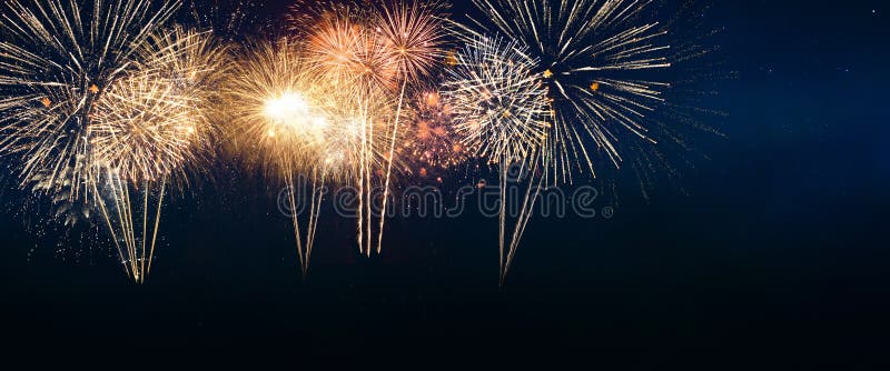 Amazing Golden Fireworks Exploding in the Starry Night Sky, Concept ...