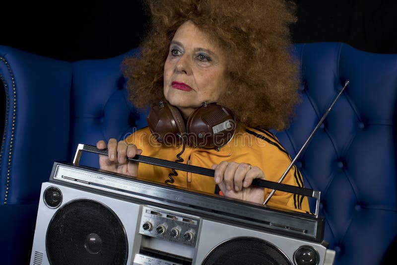Grandma DJ partying stock image. Image of amazing, concept - 103158145
