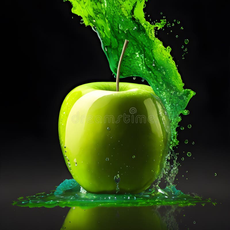 Amazing Green Apple with Water Splash and Drops Isolated, Genera Stock ...
