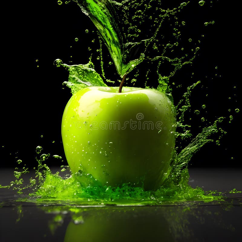 Amazing Green Apple with Water Splash and Drops Isolated, Genera Stock ...