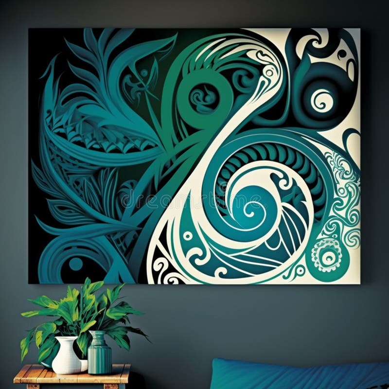 Spectacular Abstract Blue and Gold Painting Flower. Digital Art 3D ...