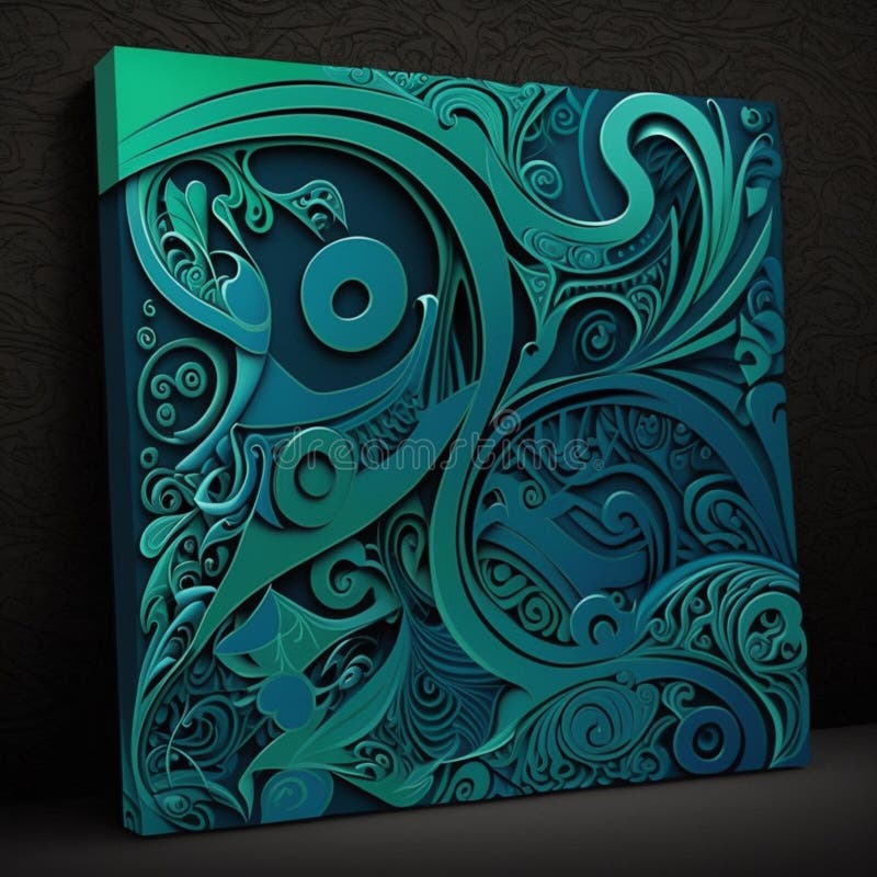 A Wonderful Gold, Blue and Green Maori Pattern on Canvas Stock ...