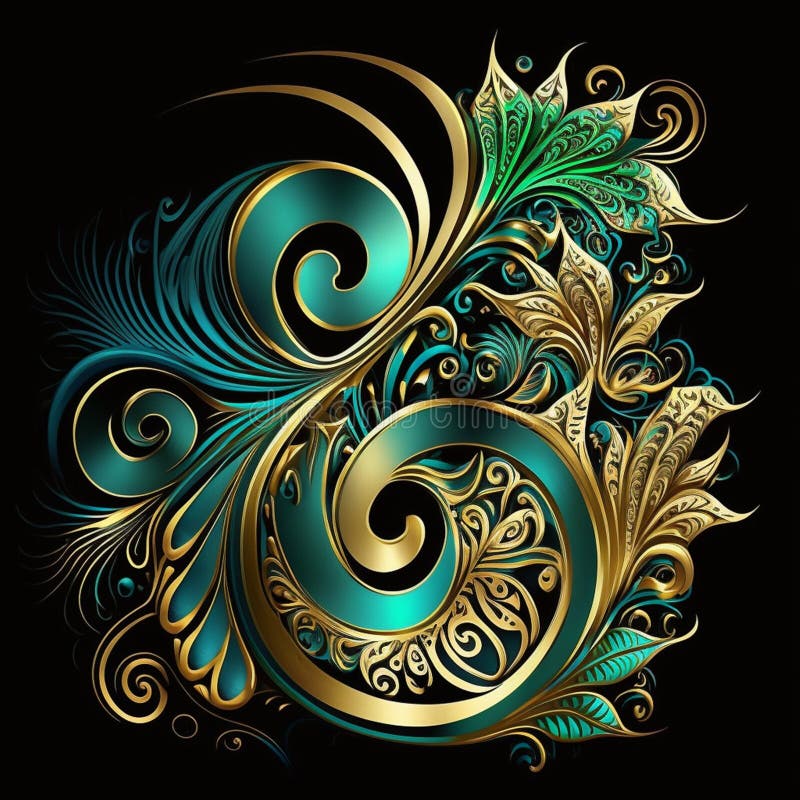 Amazing Gold and Green Maori Pattern Stock Illustration - Illustration ...
