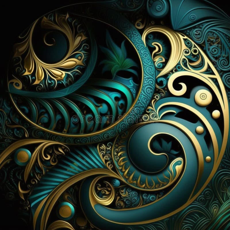 Amazing Gold and Green Maori Pattern Stock Illustration - Illustration ...