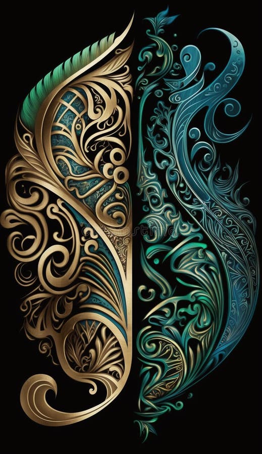 Amazing Gold and Green Maori Pattern Stock Illustration - Illustration ...