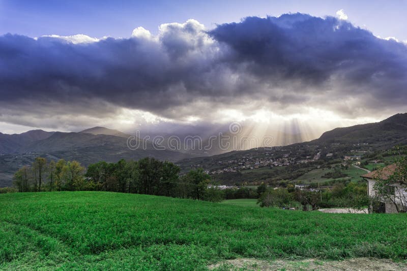 An Amazing Green Vision of Sun Rays Stock Photo - Image of dark ...