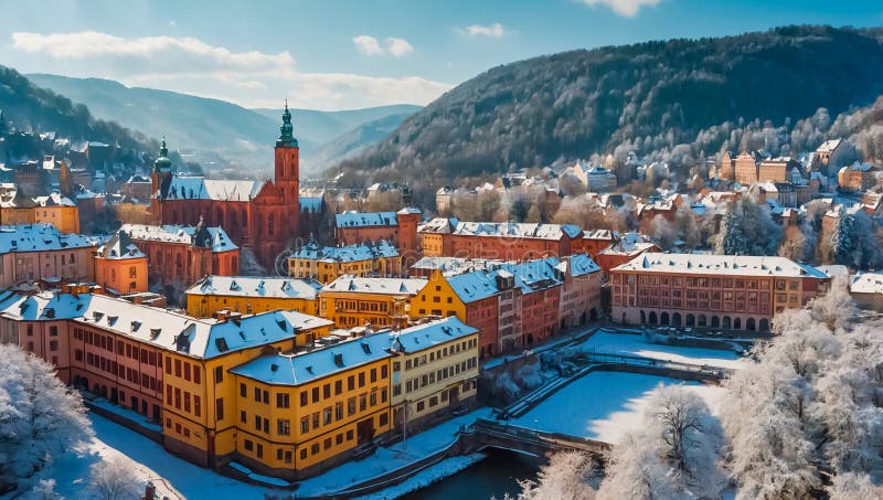 Amazing Heidelberg Germany in Winter Stock Illustration - Illustration ...