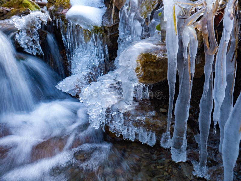Amazing Icicles on a Small Waterfall Stock Photo - Image of icicle ...