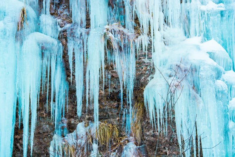 Amazing Icicles and Waterfall Gorge on Cold Winter Day. Hinanger ...