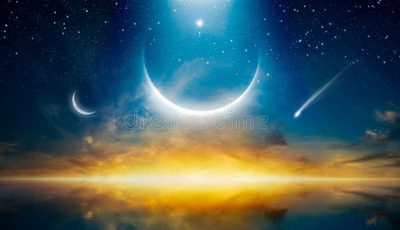 Sunset, moon, stars stock photo. Image of stars, sunset - 37912988
