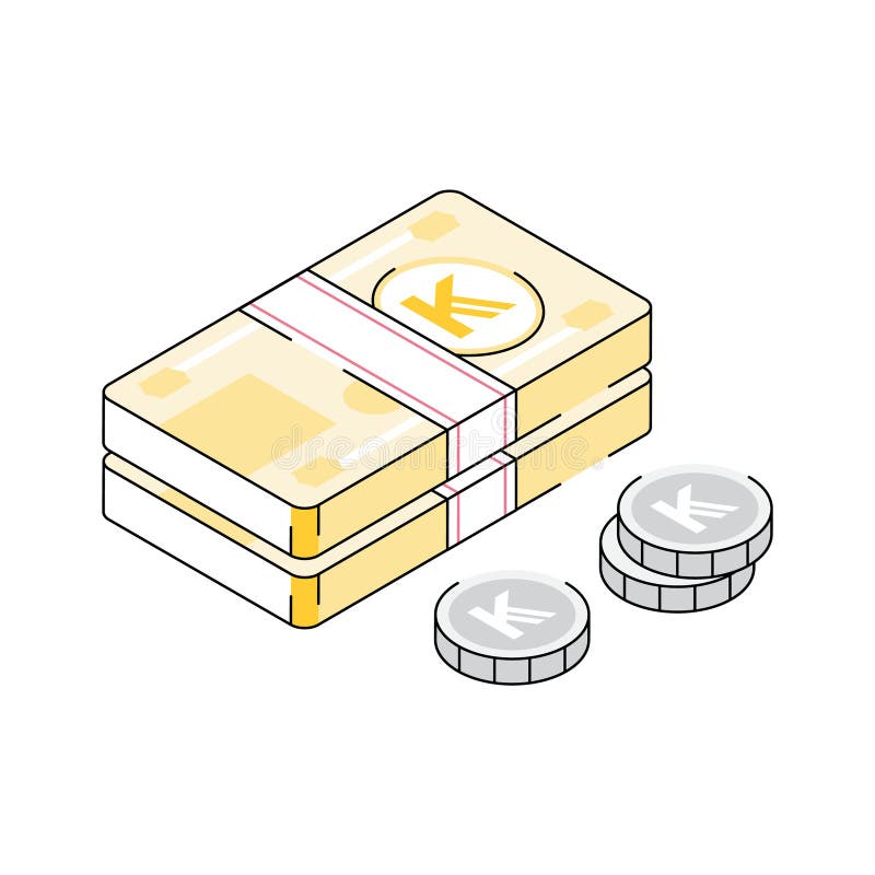 An Amazing Isometric Icon of Myanmar Currency Banknotes with Coins ...