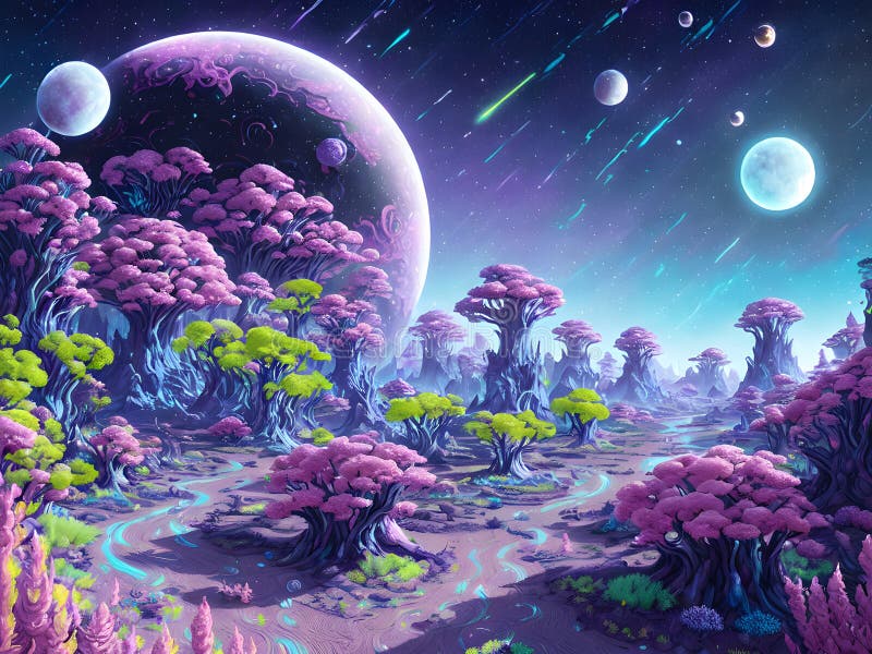 Amazing Landscape of Alien Planet, Generative AI Illustration Stock ...