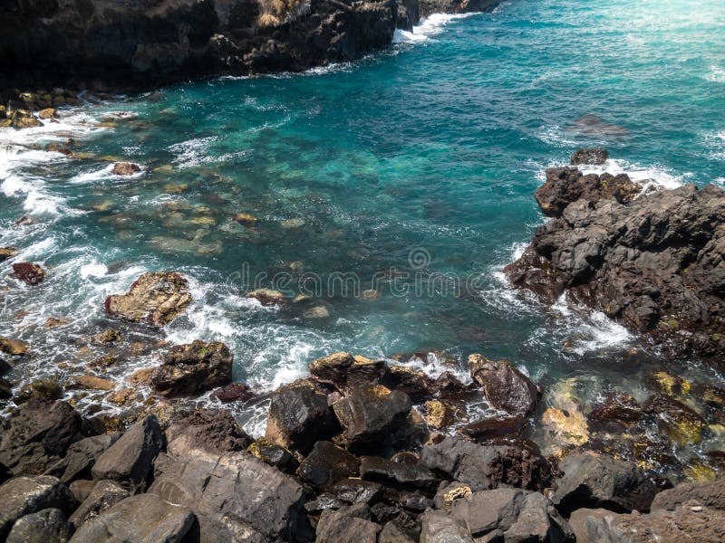 Amazing Landscape of Sharp Black Volcanic Cliffs and Rocks in Ocean ...