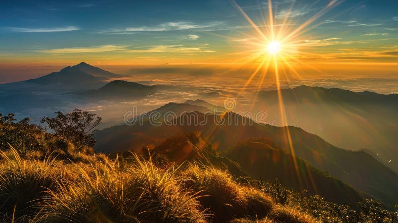 Amazing Landscape of Sun Rise Stock Illustration - Illustration of ...