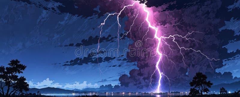 Amazing Lightning Strike, Anime Background. Stock Image - Image of ...